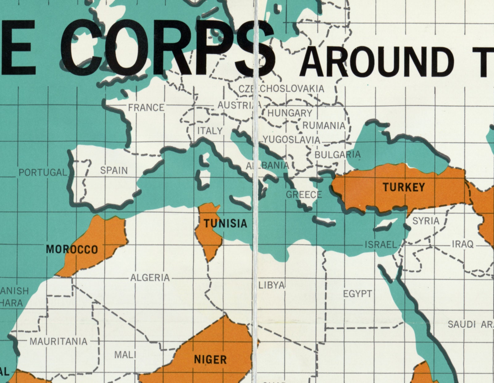 1966 Map Peace Corps Around the World History Wall Art Poster Print ...