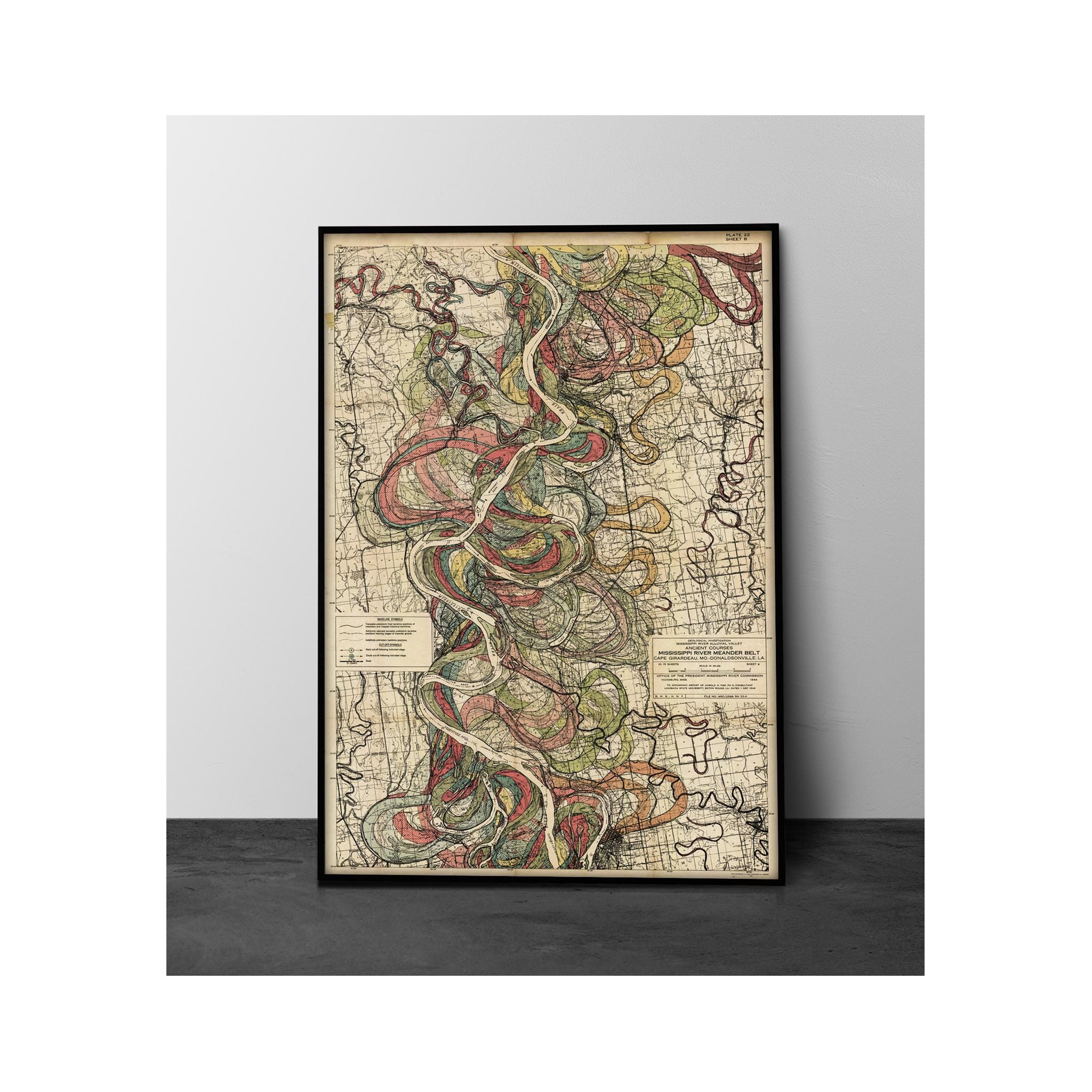 Sheet 8 - Harold Fisk Mississippi River Map Wall Art Poster - Unframed ...