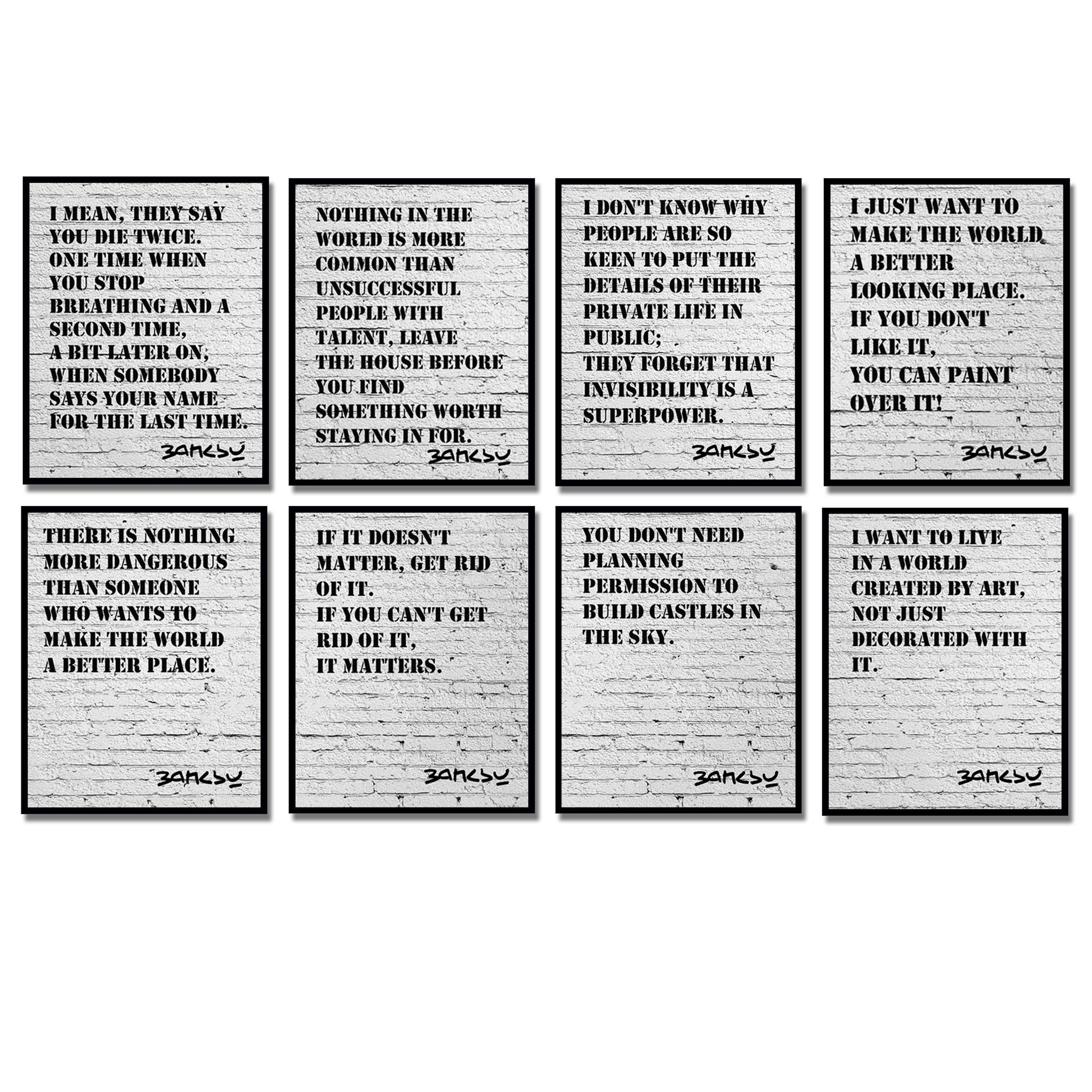 Banksy Art Graffiti Wall Decor Quotes Set of 8-8x10 Prints With Frames ...