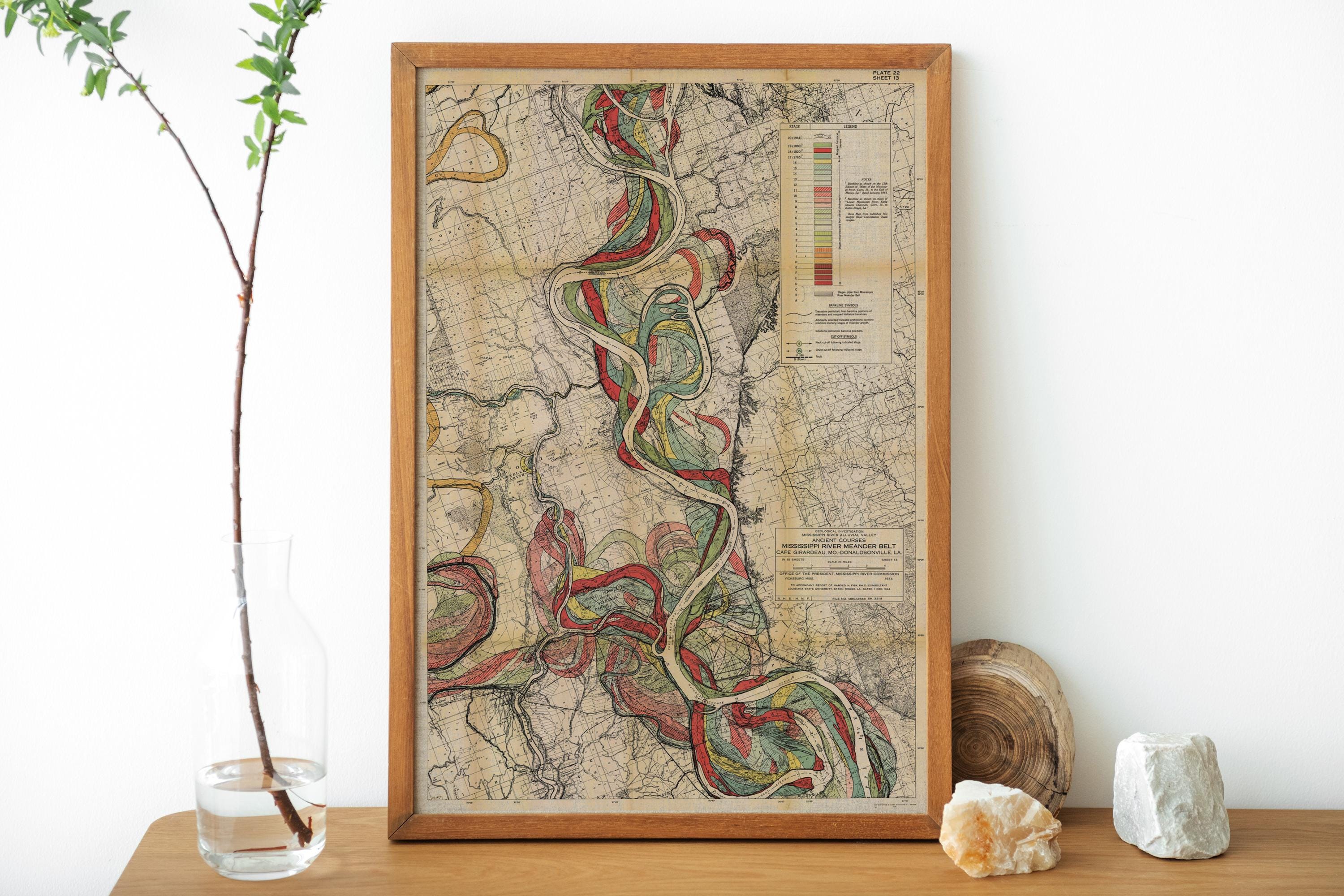 Sheet 13 - Harold Fisk Mississippi River Map Wall Art Poster Print ...