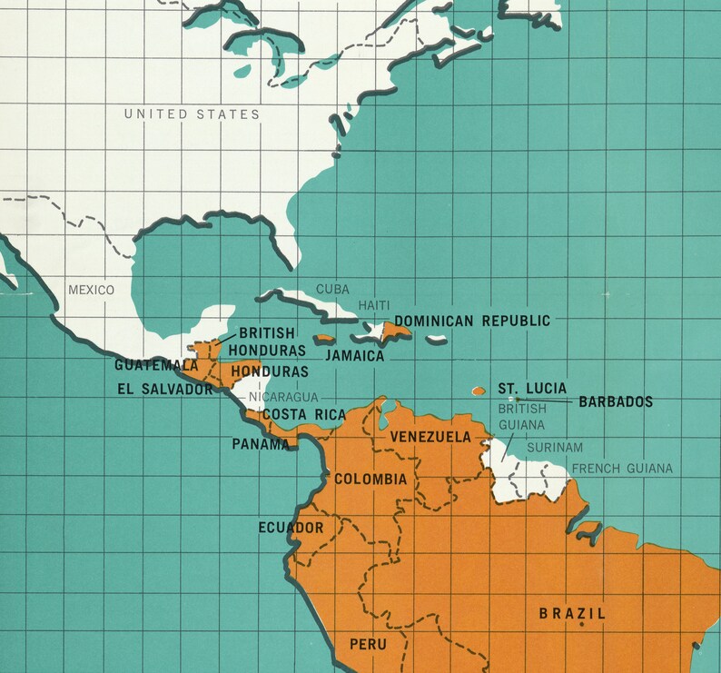 1966 Map Peace Corps Around the World History Wall Art Poster Print ...