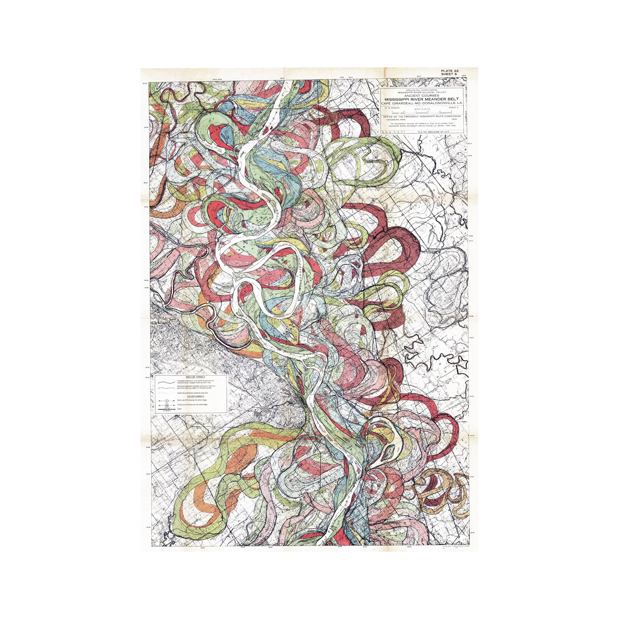 Sheet 6 - Harold Fisk Mississippi River Map Wall Art Poster Print ...