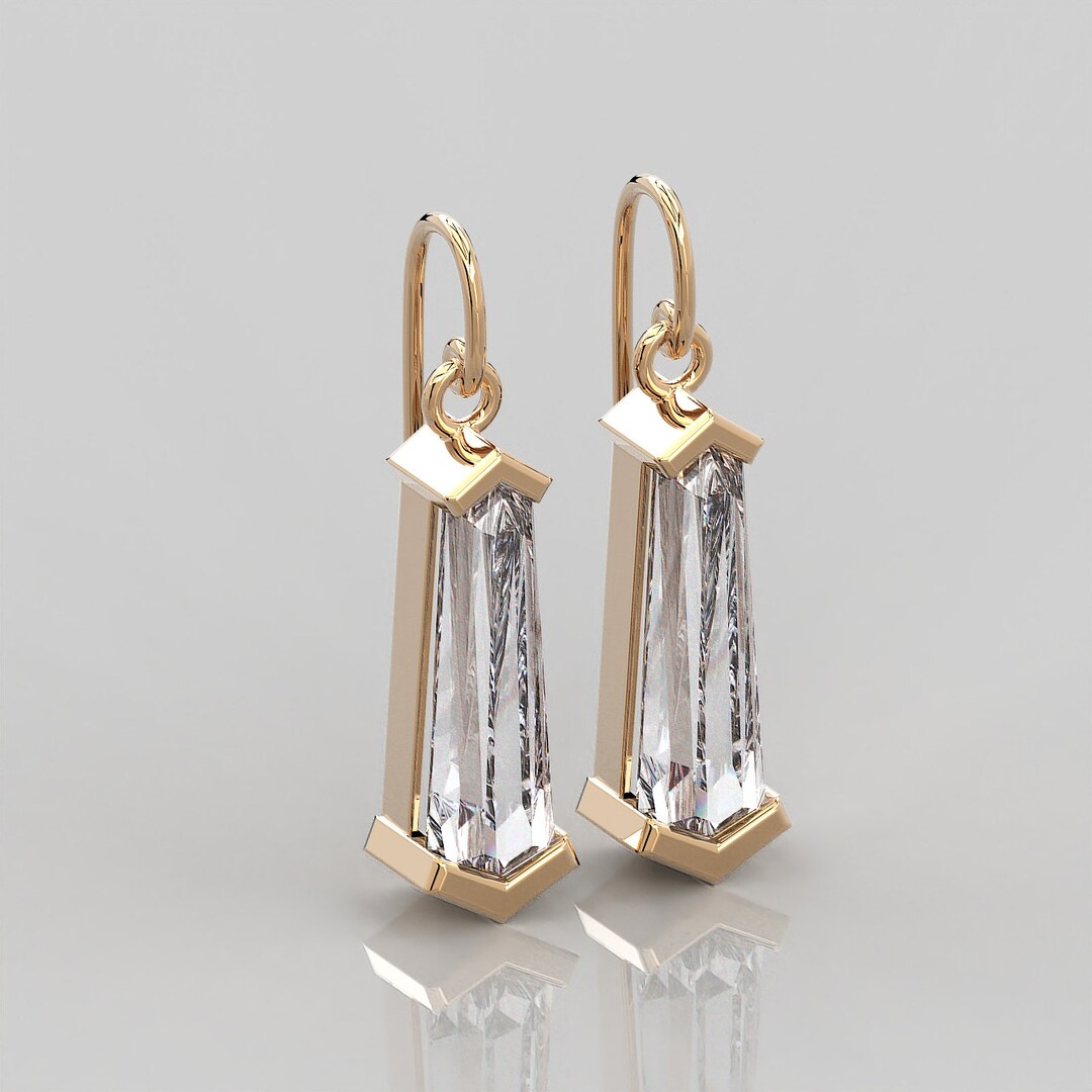 14K Solid Gold Drop Earrings • Tie Cut Diamond Earrings Women • Kite ...