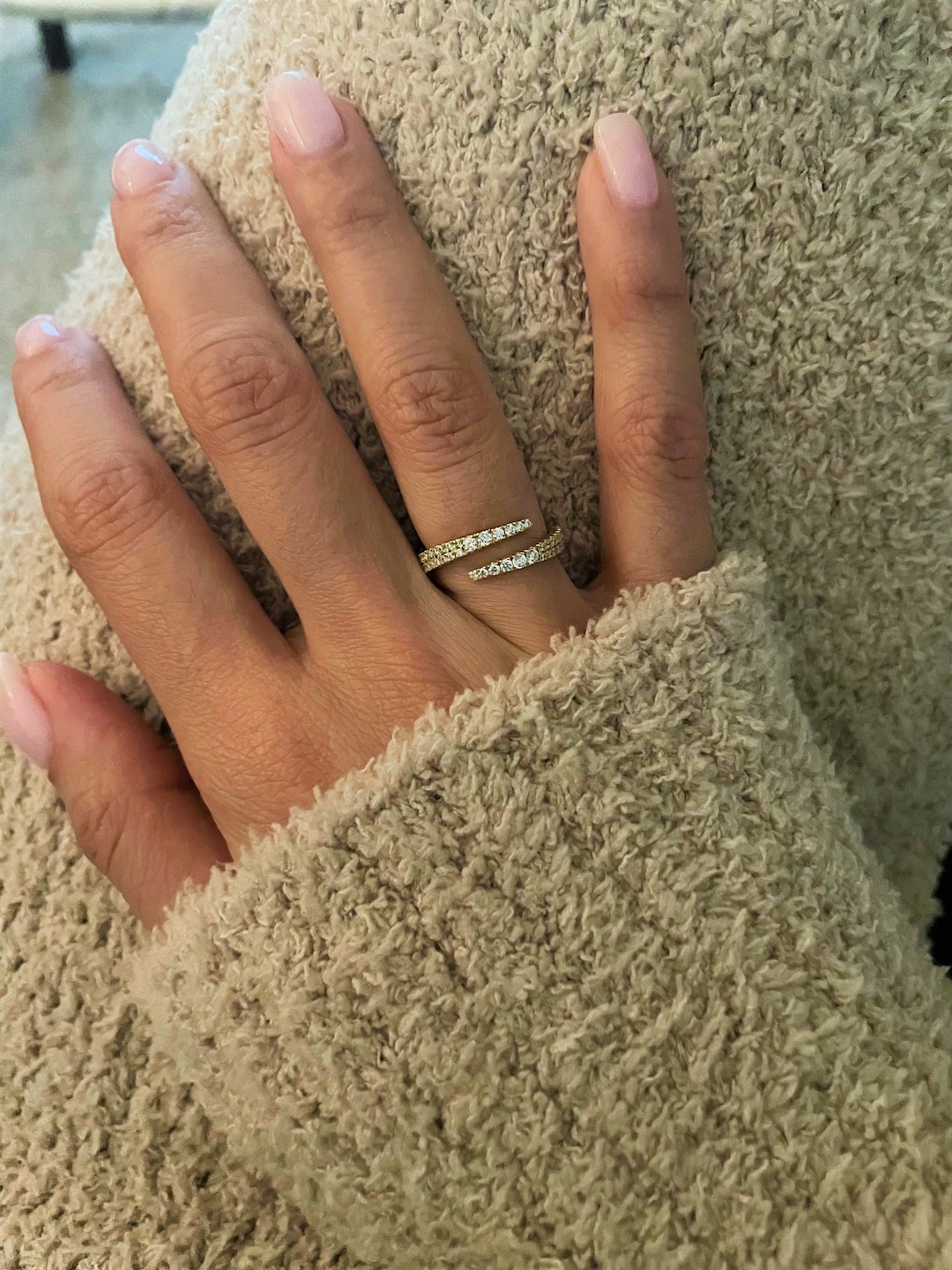 0.20 Ct Diamond Open Wrap Ring for Women / 14k Solid Gold Stackable ...