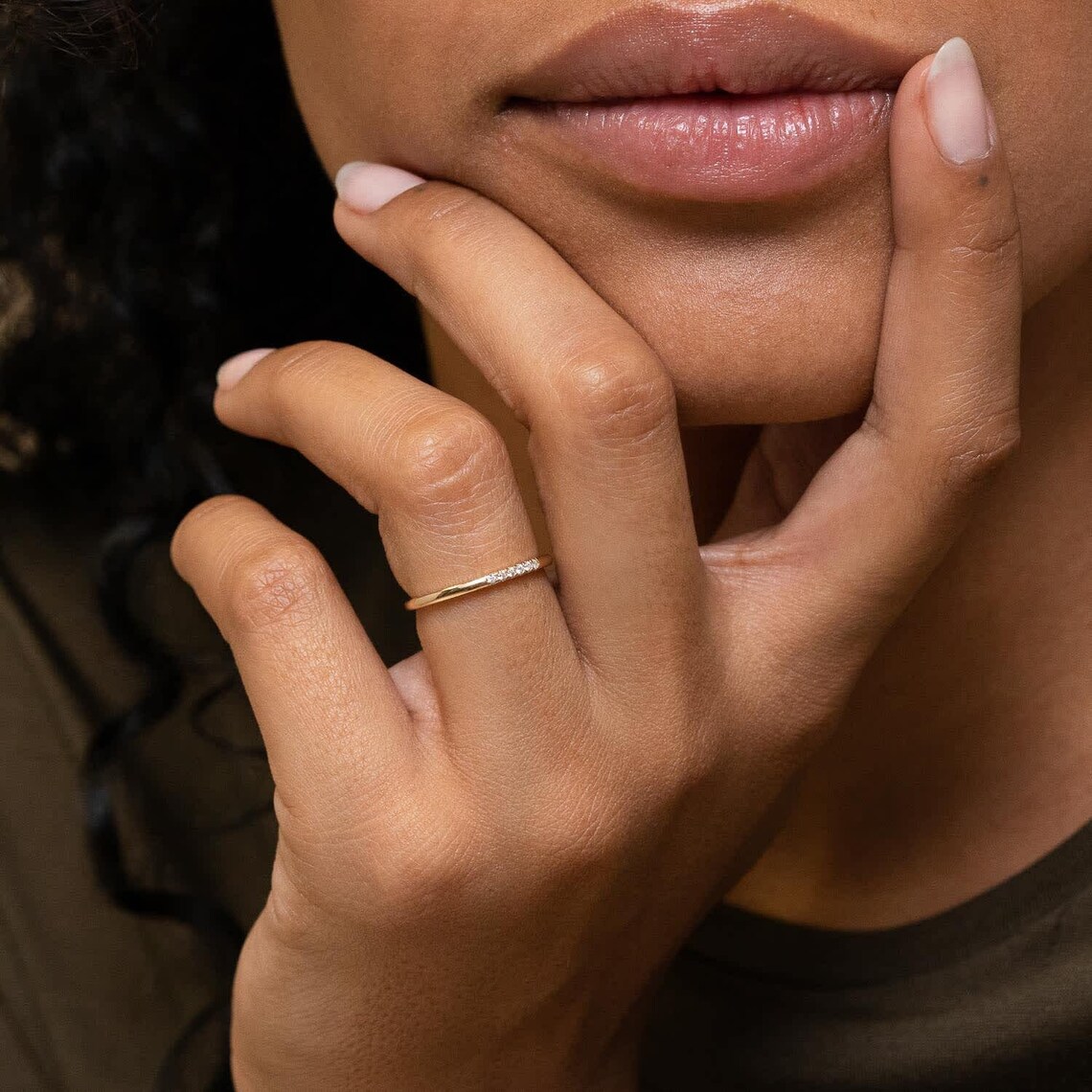 0.07 Ct Diamond Line Ring for Women 14k Solid Gold Pave - Etsy