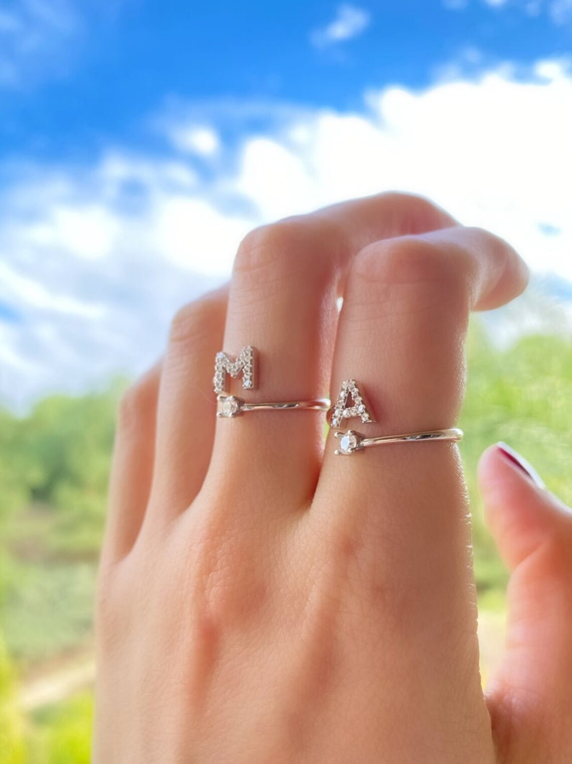 14k Solid Gold Alphabet Ring • Open Diamond Wrap Ring for Women ...