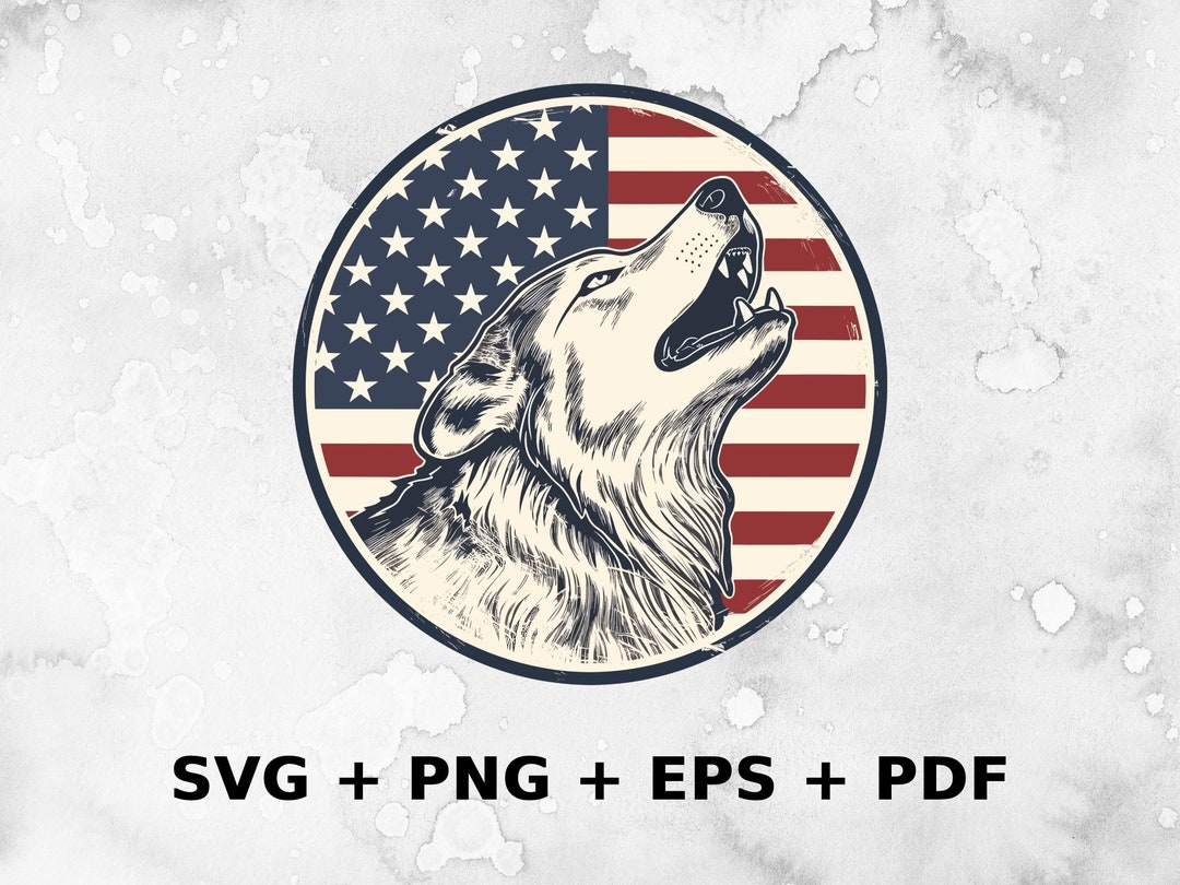 American Flag Howling Wolf SVG PNG Eps, Commercial Use Clipart Vector ...