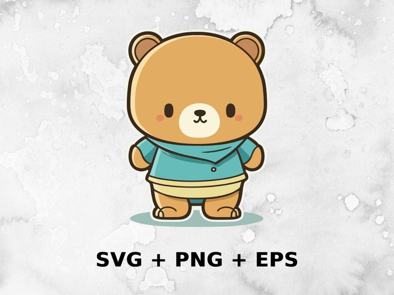Cute Cartoon Kawaii Bear SVG Png Eps, Commercial Use Clipart Tshirt ...