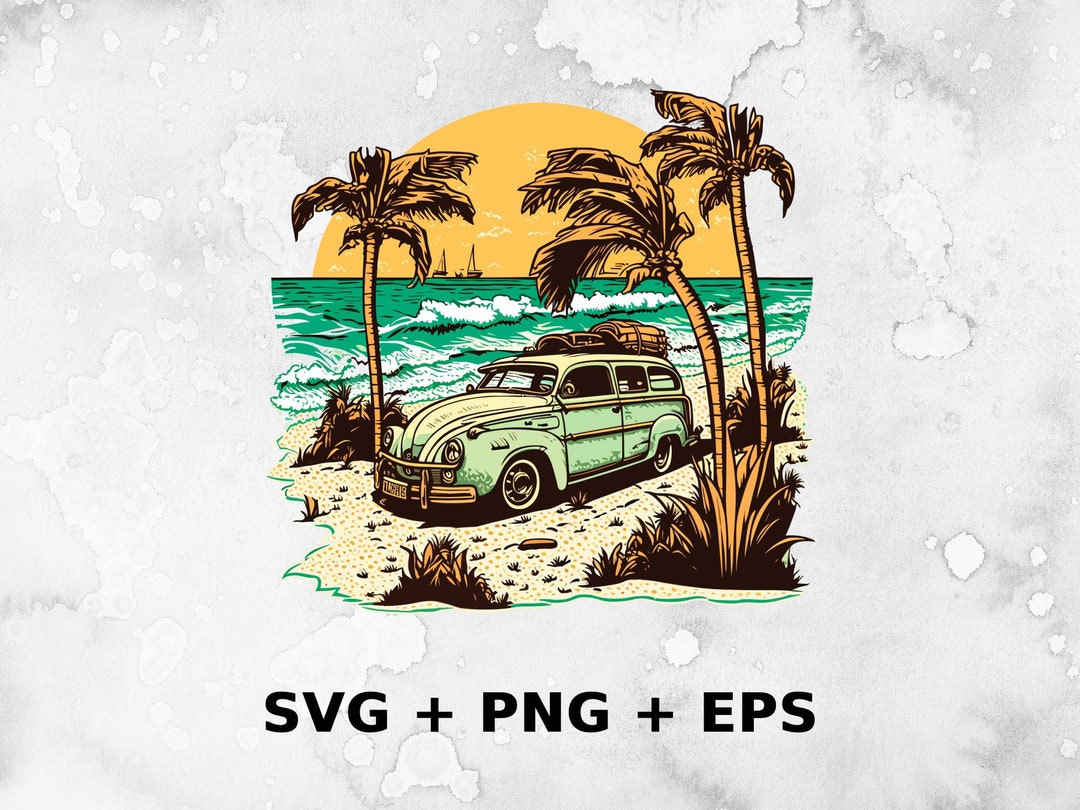Vintage Car Beach Sunset Svg Png Eps Clipart Commercial Use - Etsy