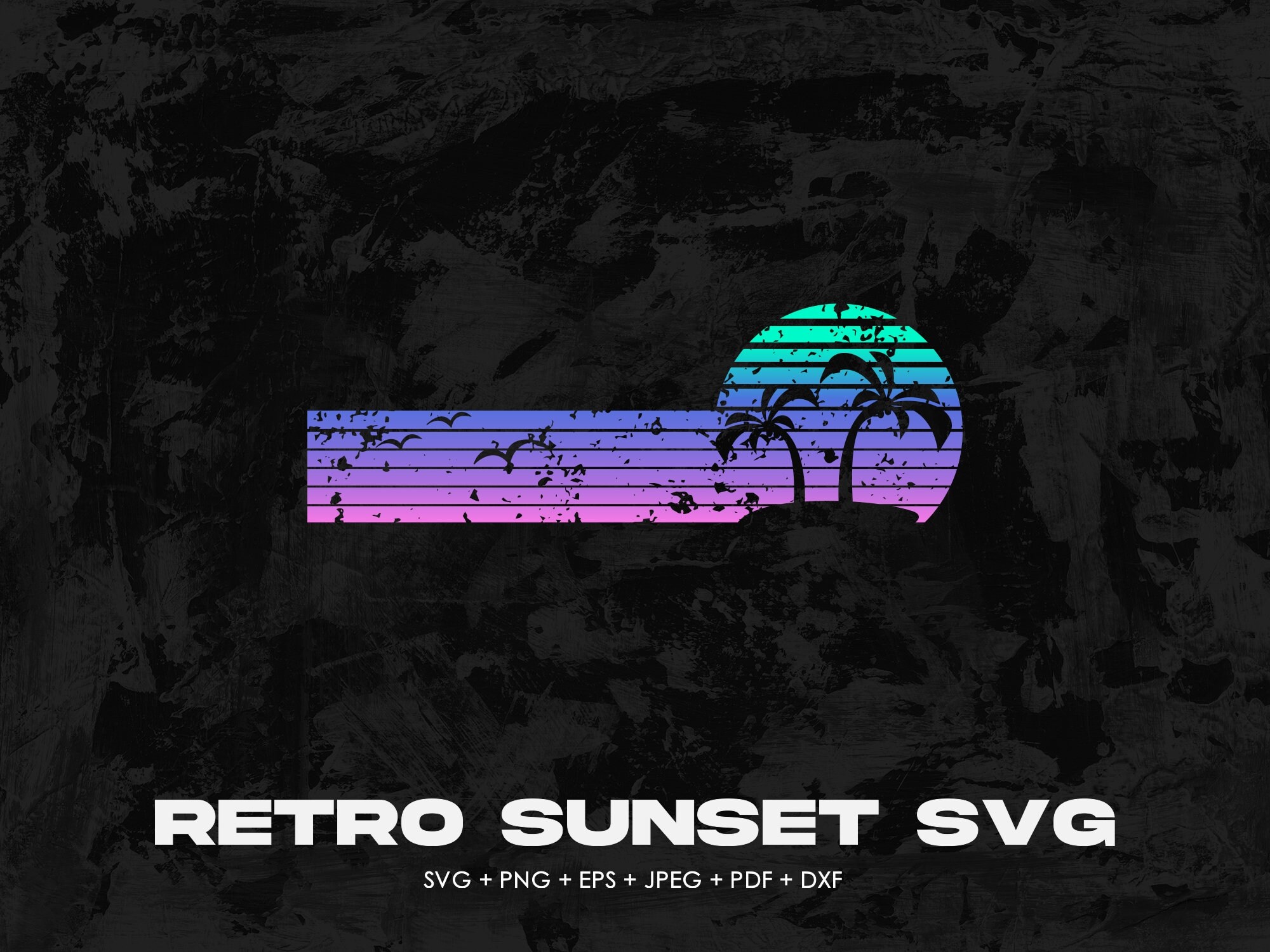 Retro Horizon Palm Tree Sunset Svg Png Eps Jpeg Pdf Dxf | Etsy
