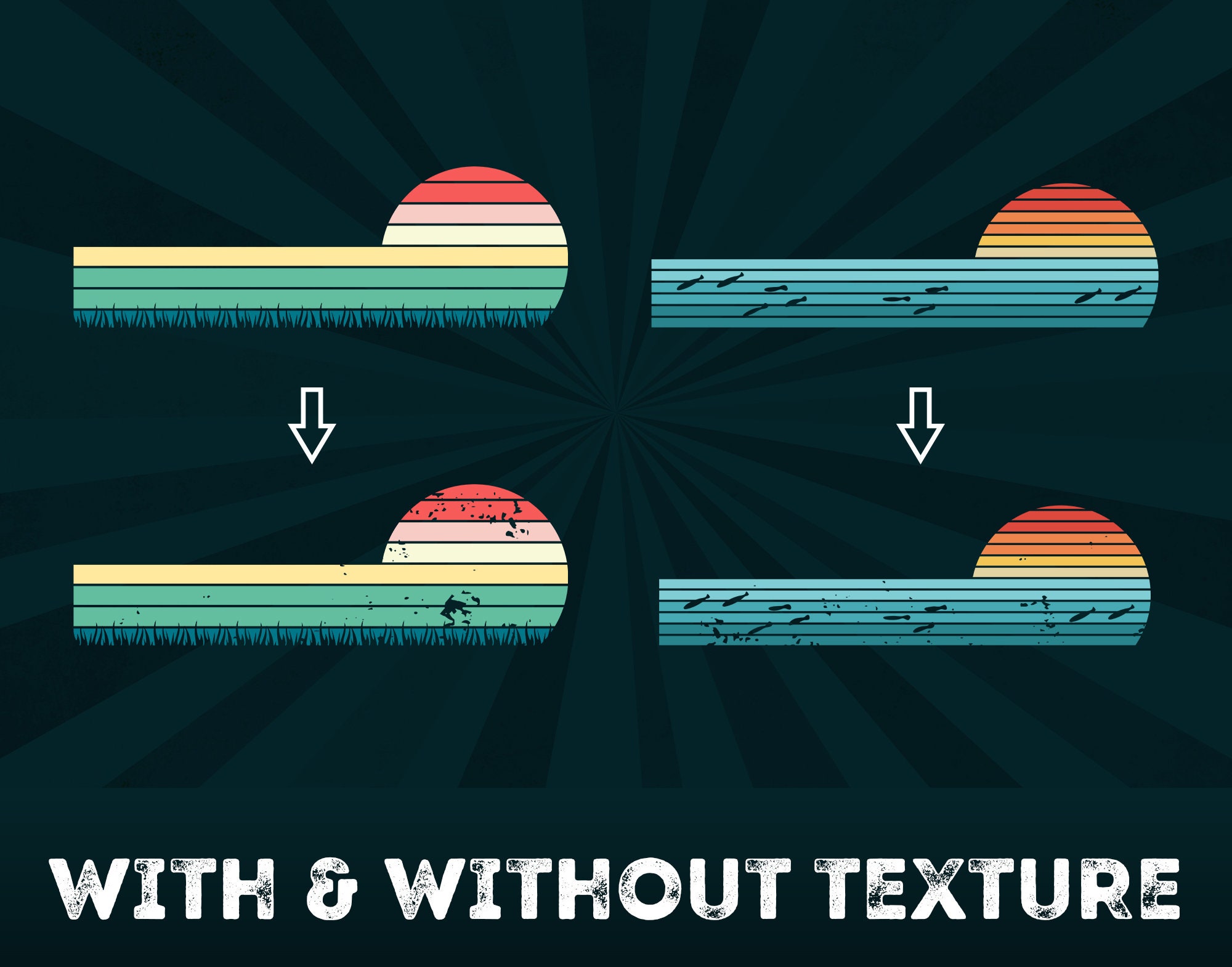 15 Retro Horizontal Sunsets Bundle, SVG PNG PDF Distressed Vintage ...