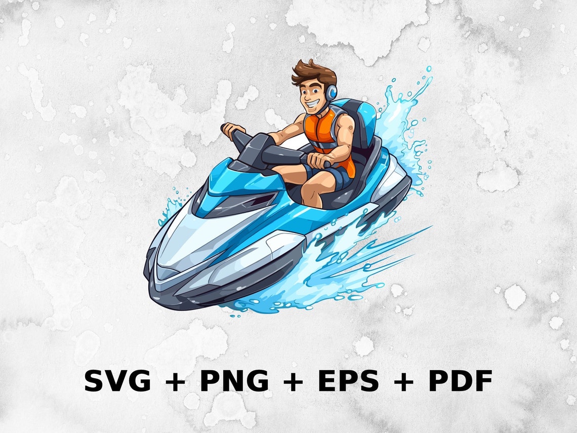 Cartoon Jet Ski SVG PNG Eps, Commercial Use Clipart Vector Graphics for ...