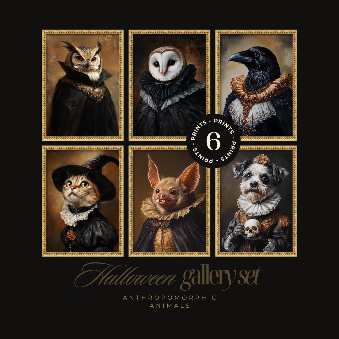 Halloween Wall Art Gallery Wall Set, Anthropomorphic Gothic Animal ...