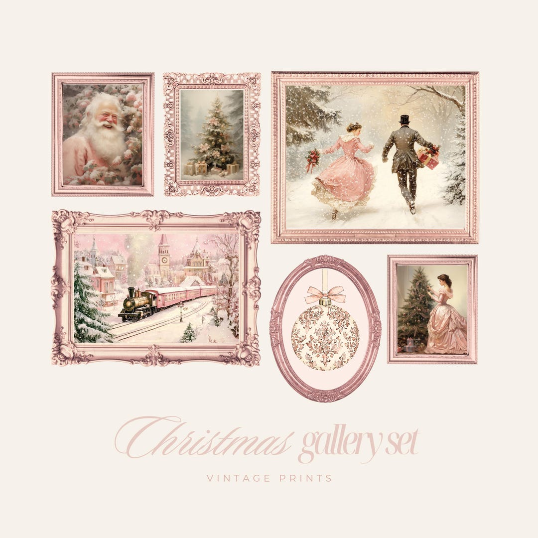 Printable Vintage Christmas Gallery / Pink Retro Christmas Prints ...