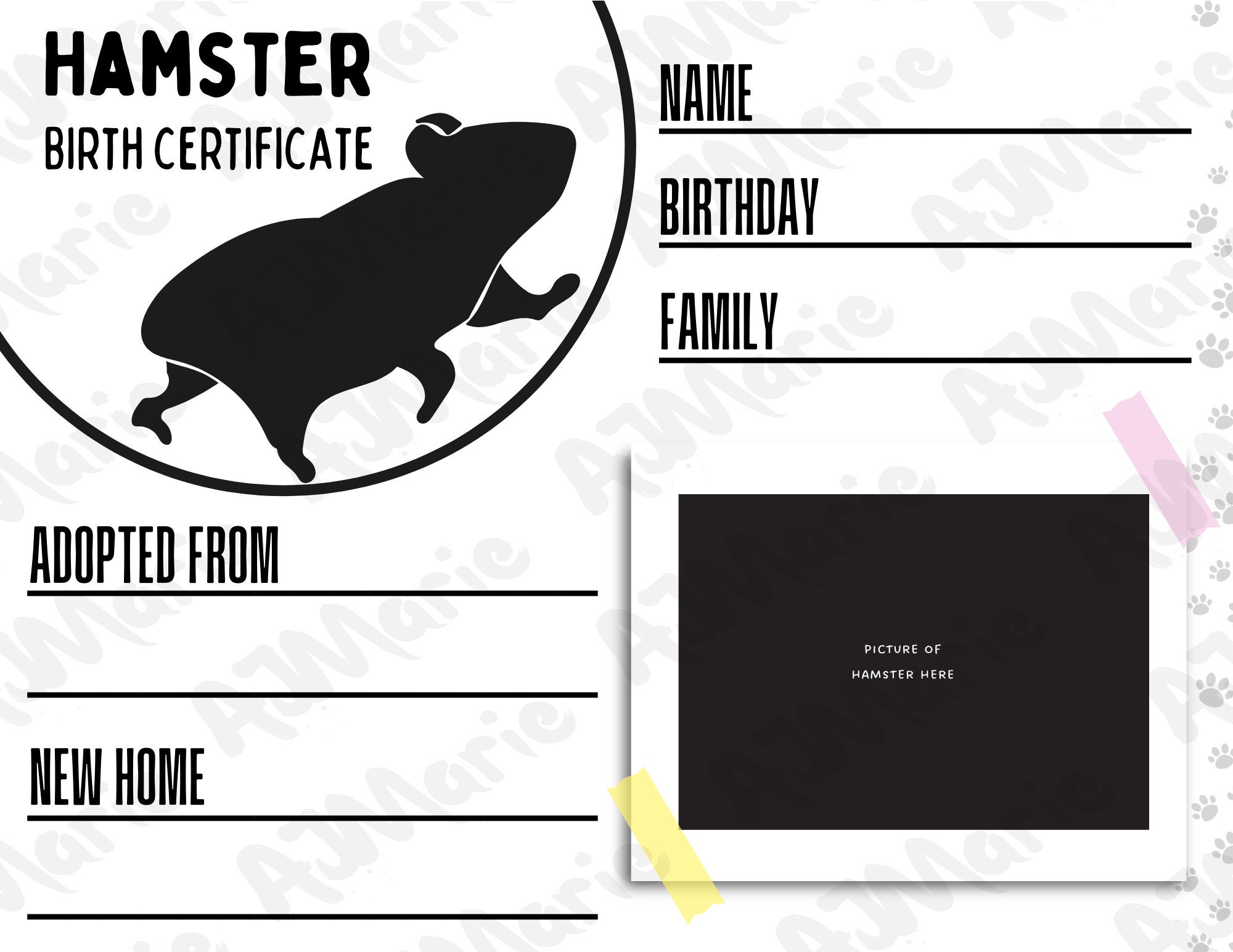 Hamster Birth Certificate - Etsy