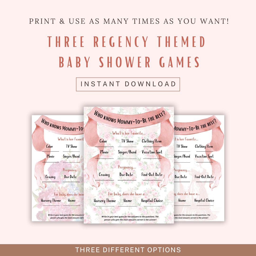 Regency Era Baby Shower Games and Activities, Keepsake Baby Shower ...