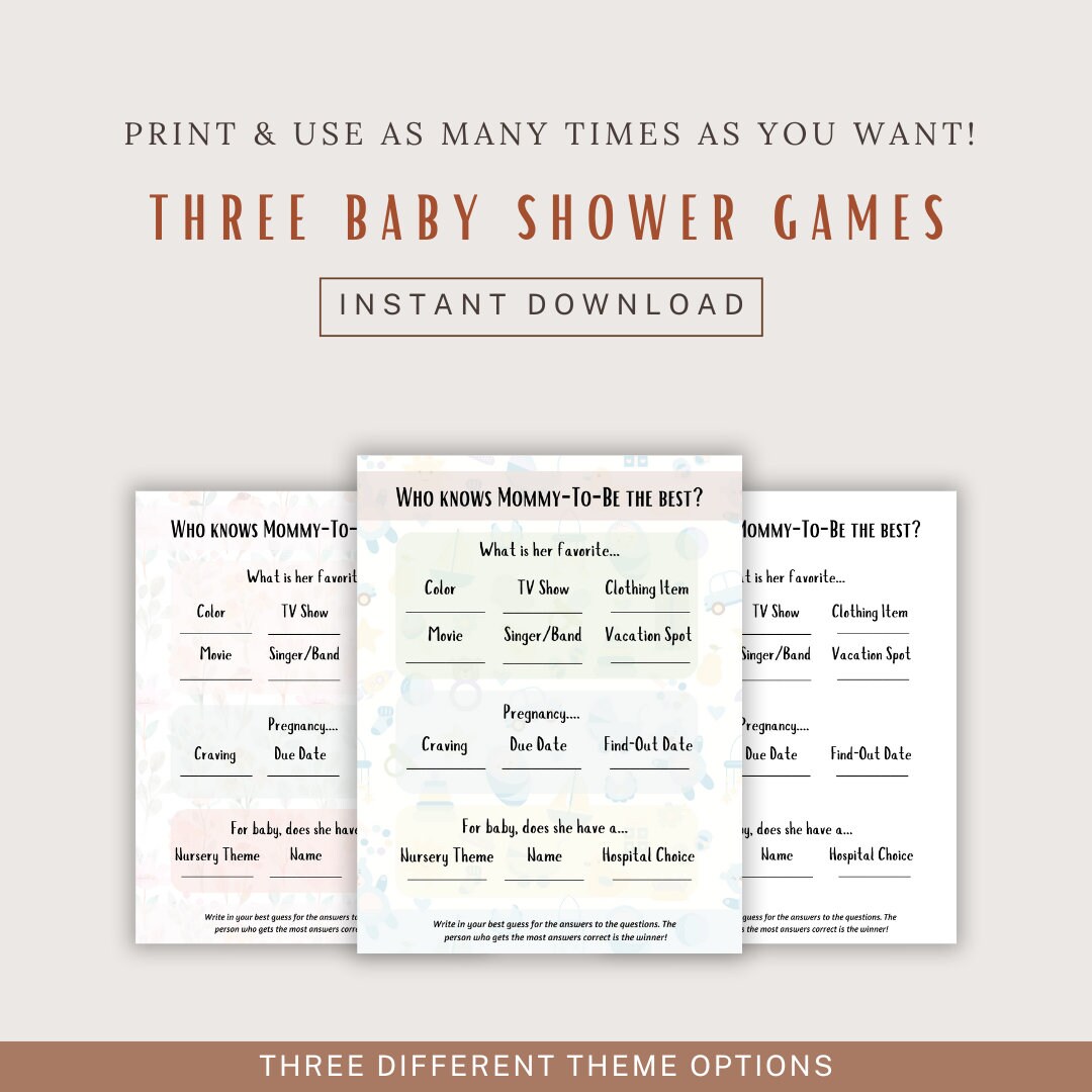 Baby Shower Games, Keepsake Printables, Three Themes (PDF Download) - Etsy