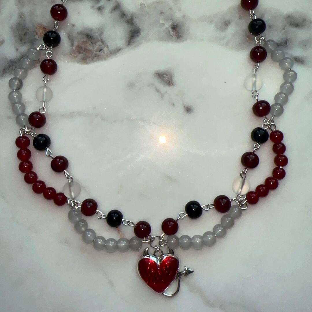 Beaded Charmed Necklaces | Beaded Cute Grunge Necklace Elegant Charm ...