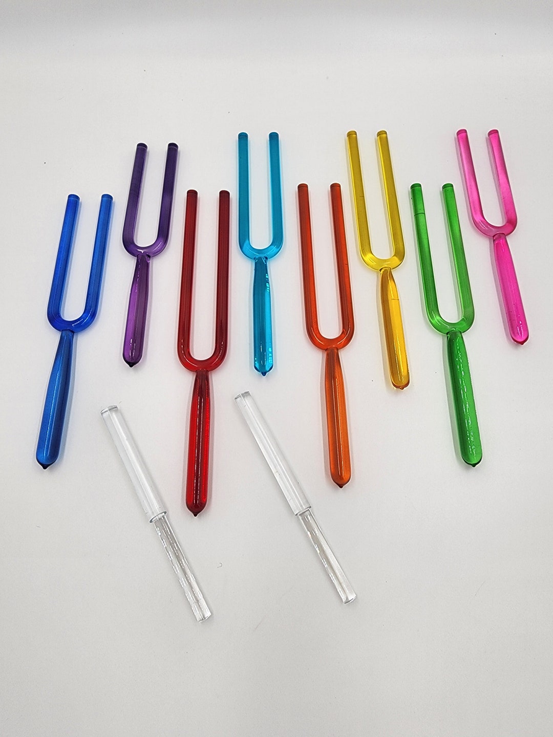 8 Set Long Handle Chakra Crystal Tuning Fork Set Notes C D E F - Etsy
