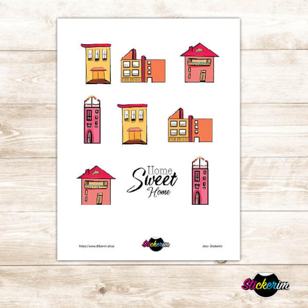 PRINTABLE- Colourful Doodle Home Sticker - Etsy