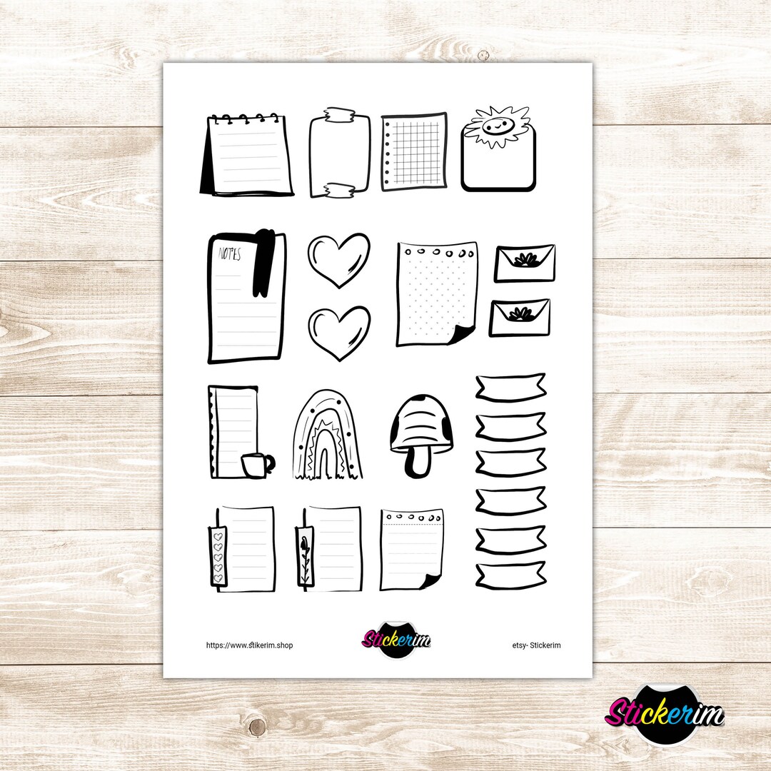 PRINTABLE Doodle Task Stickers Black and White, Planner Stickers ...