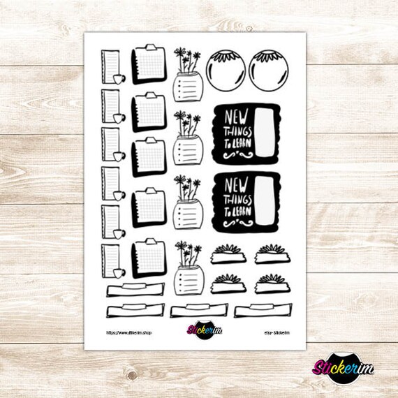 PRINTABLE Doodle Task Stickers Black and White Planner - Etsy