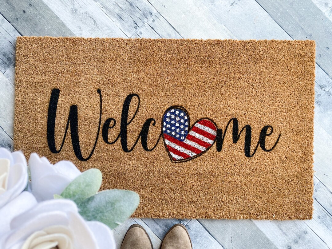 American Flag Welcome Doormat | Patriotic Welcome Mat | Fourth of July ...