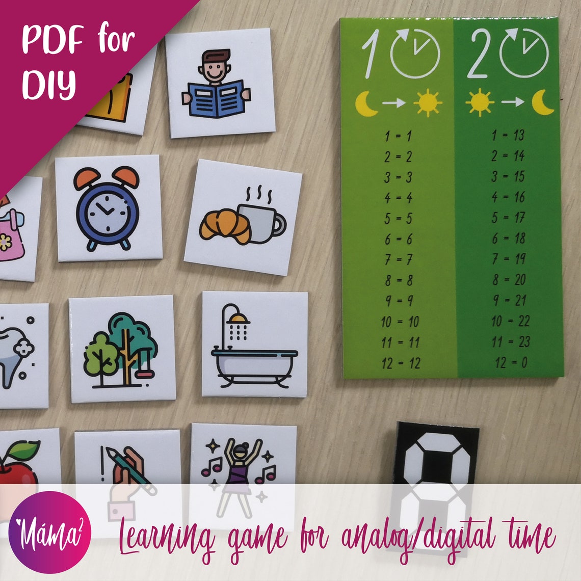 Printable Activity Game for Learning Clocks analog and Digital Time for ...