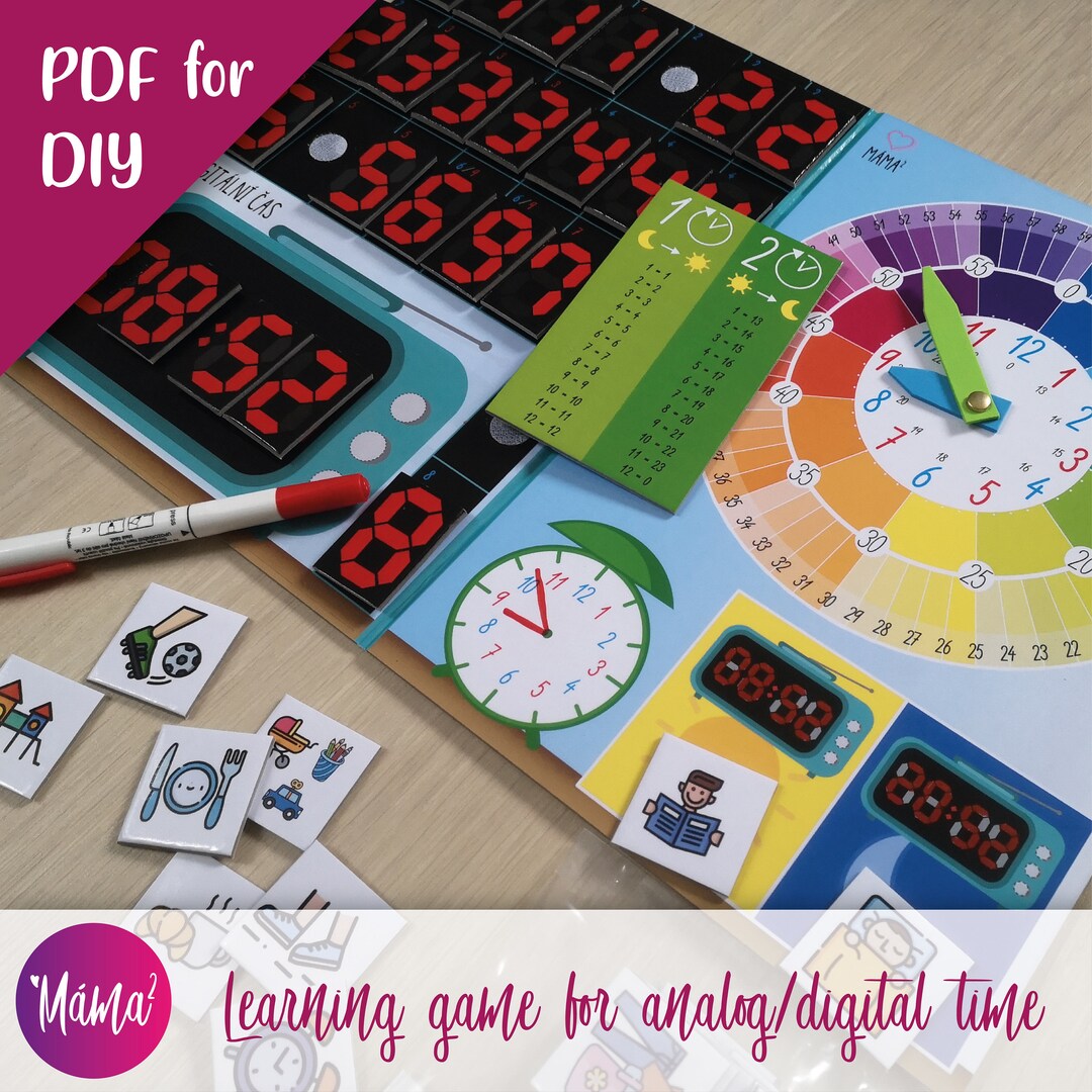 Printable Activity Game for Learning Clocks (analog and Digital Time ...
