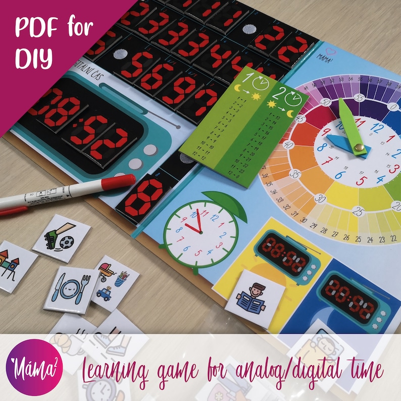 Printable Activity Game for Learning Clocks (analog and Digital Time ...