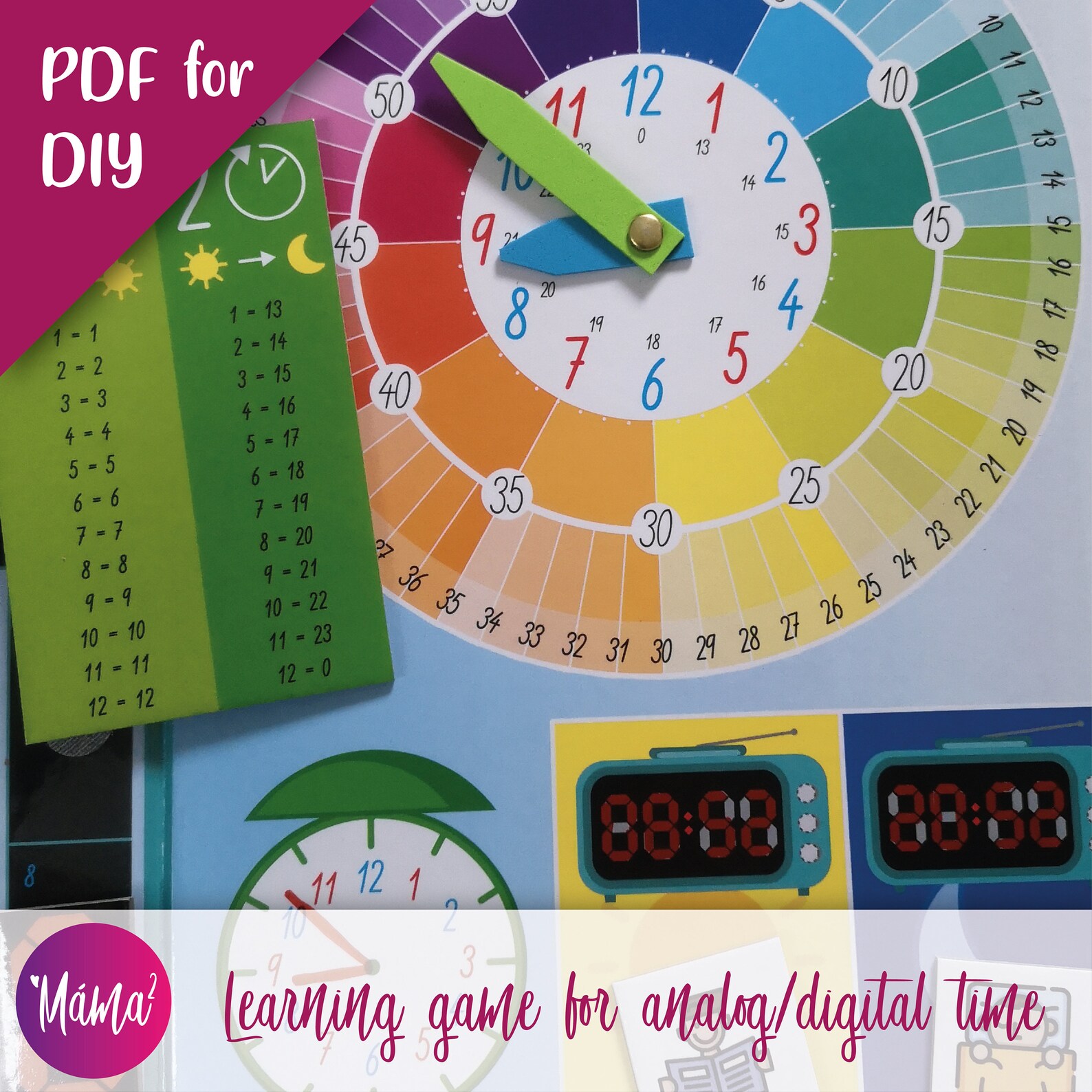 Printable Activity Game for Learning Clocks (analog and Digital Time ...