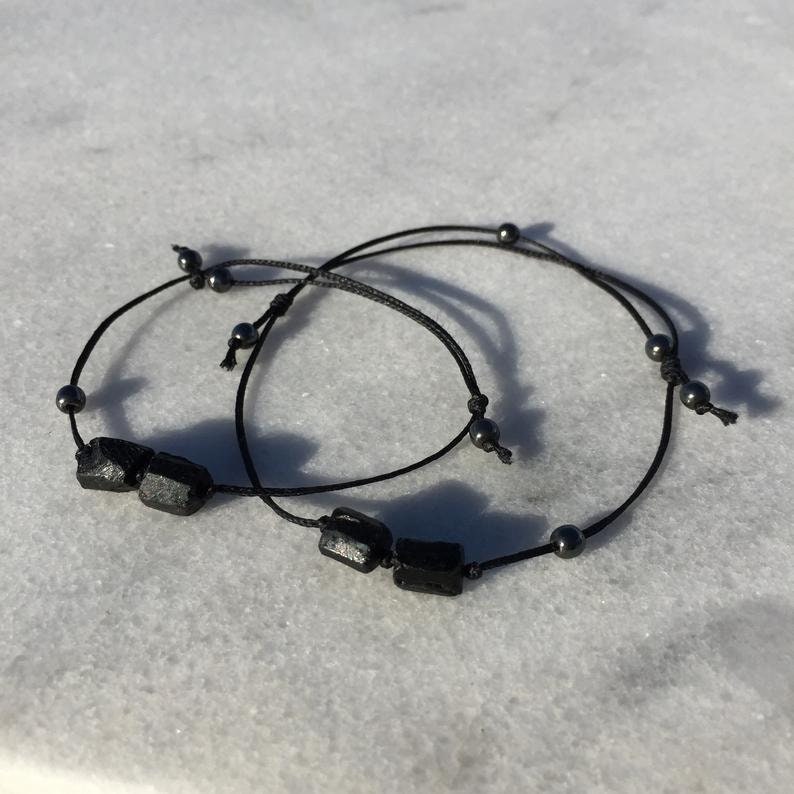 Matching Ankle Bracelets for Couple Efm Protection Raw Black Tourmaline ...