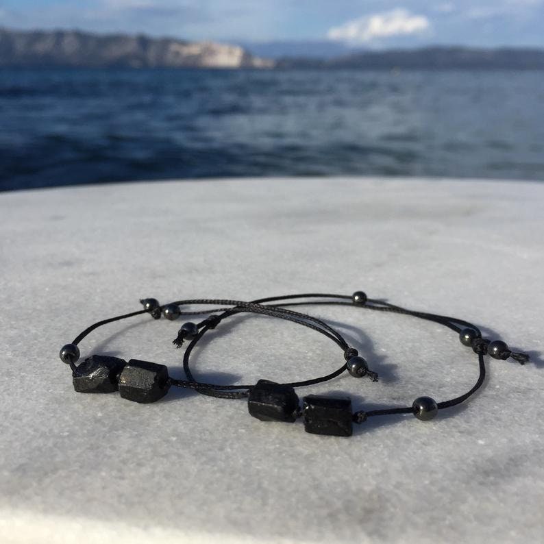 Matching Ankle Bracelets for Couple Efm Protection Raw Black Tourmaline ...