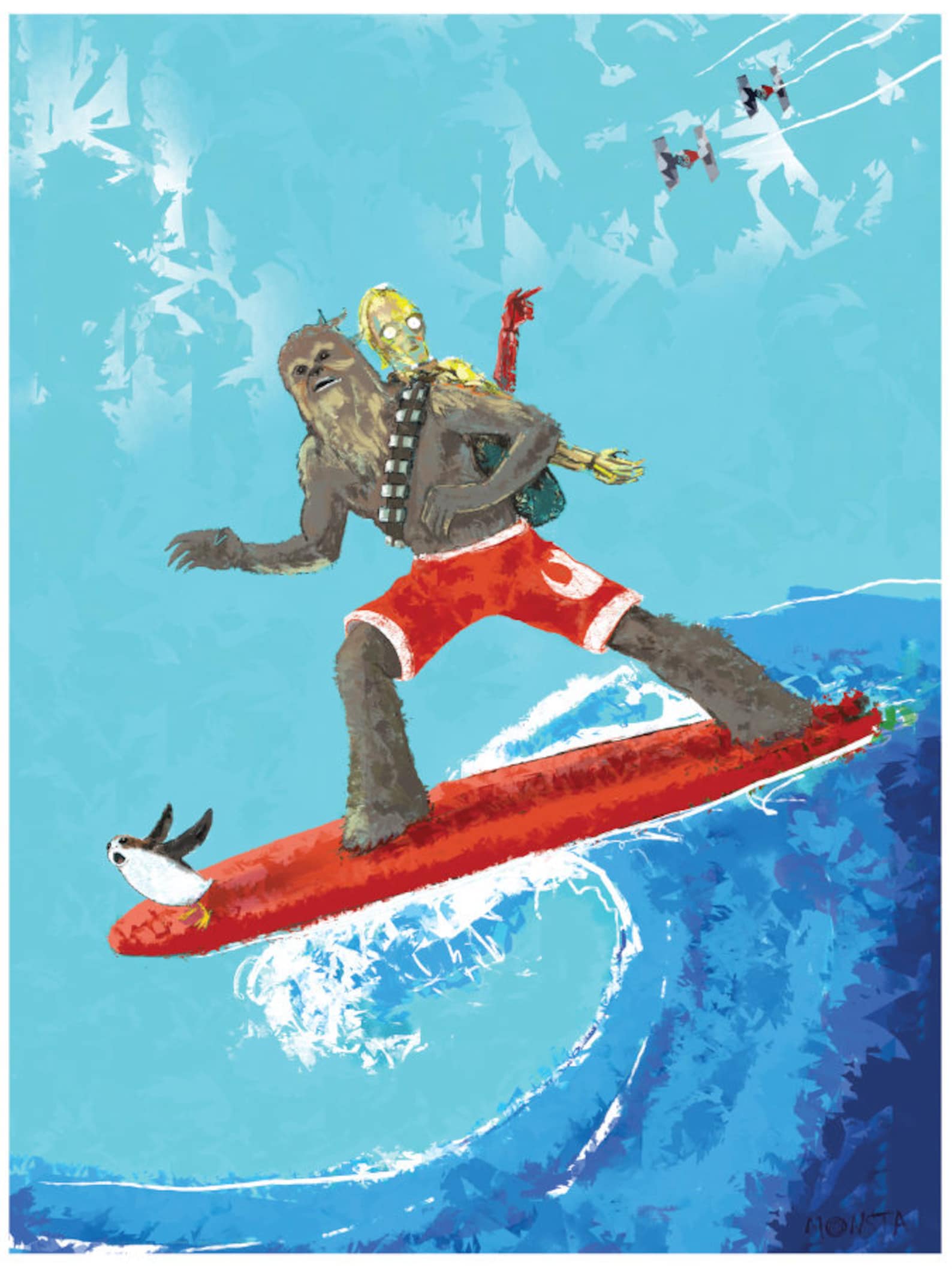 Chewbacca Surfing Pop Culture Series Star Wars Art Print Poster Wall ...