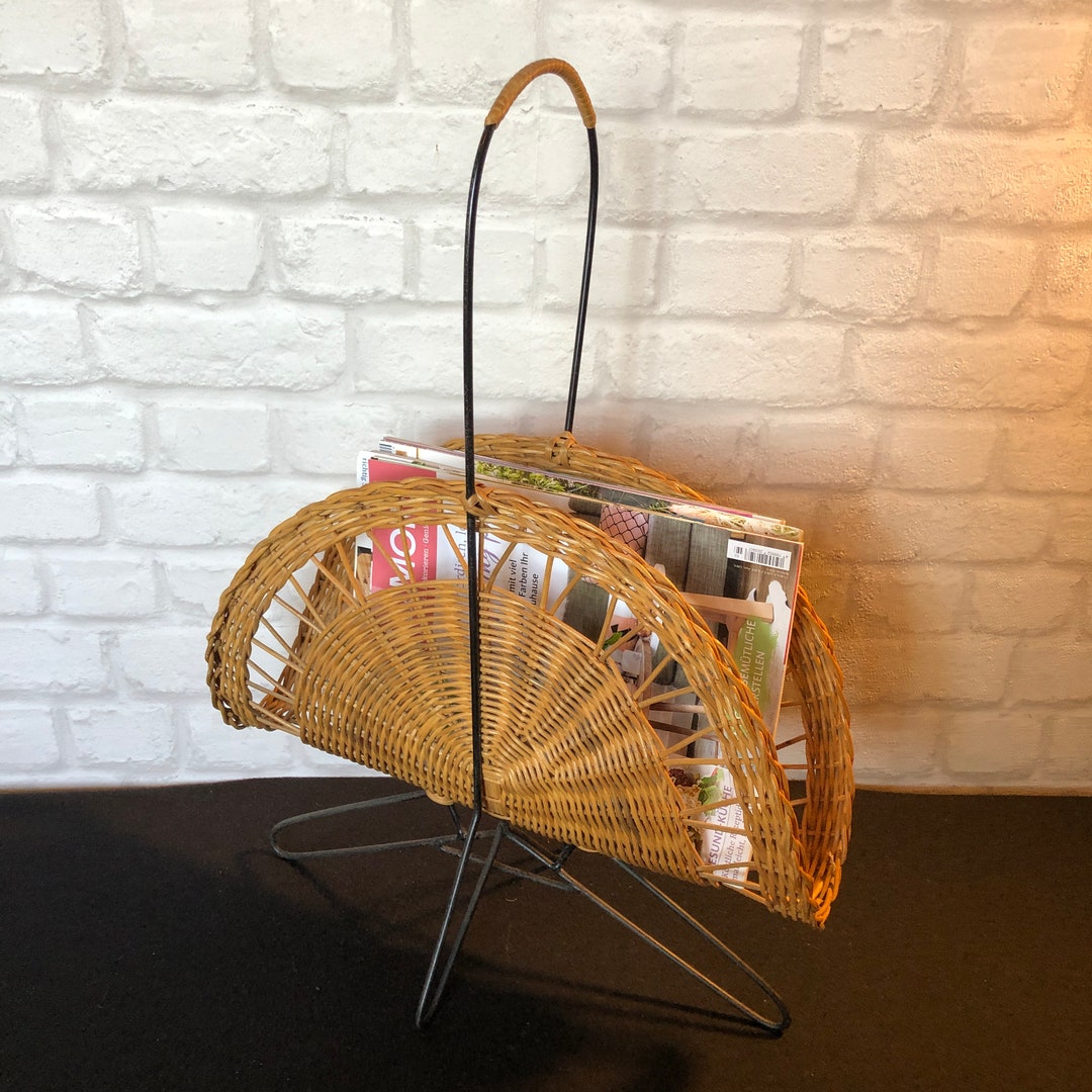 Midcentury Vintage Newspaper Stand Made of Iron and Rattan, Germany ...