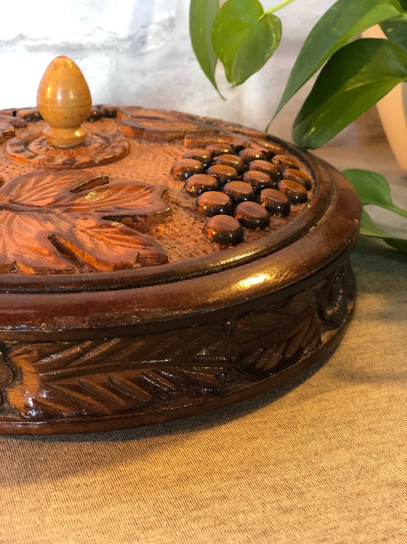Large Vintage Wooden Lidded Box for Treasures Etc. Carved With ...