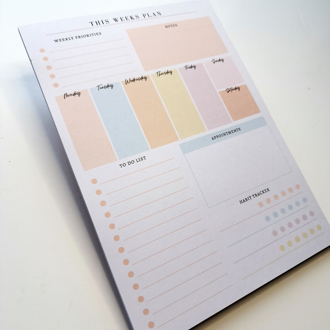 A5 / A4 Weekly Planner Pad | Tear off Note Planner With Habit Tracker ...