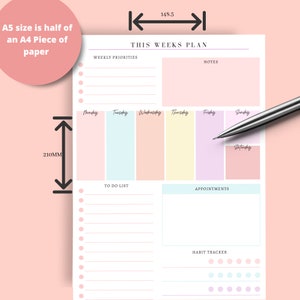 A5 / A4 Weekly Planner Pad | Tear off Note Planner With Habit Tracker ...