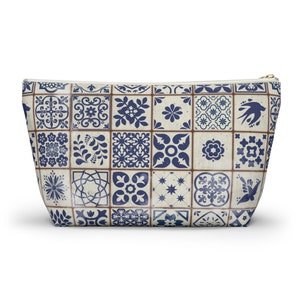 Portuguese Tile Print Accessory Zipper Pouch, Ceramic Mosaic Pencil Bag ...