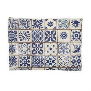 Portuguese Tile Print Accessory Zipper Pouch, Ceramic Mosaic Pencil Bag ...