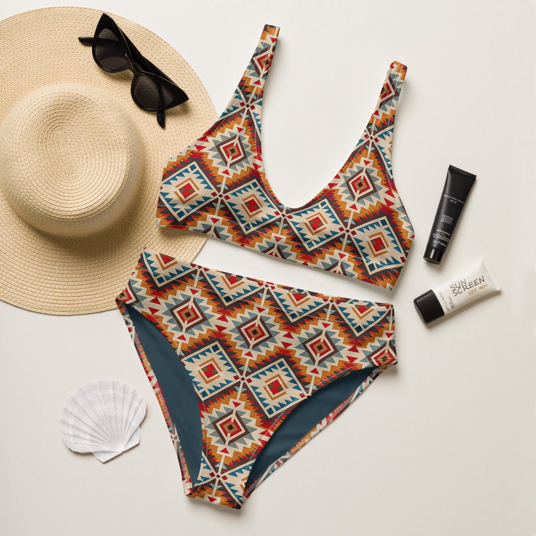 Native American Sunset Recycled High-waisted Bikini Set, Boho Two Piece ...