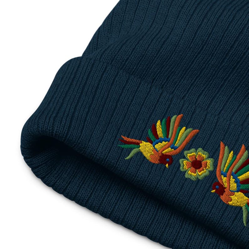 Mexican Otomi Embroidered Beanie: Bird & Flower Design - Etsy