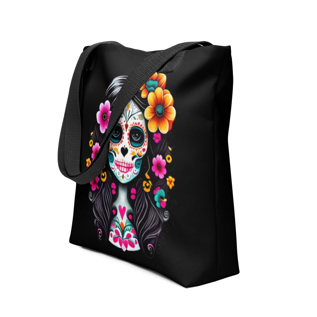 Mexican La Catrina Tote Bag, Halloween Unique Tote Bag, Sugar Skull ...
