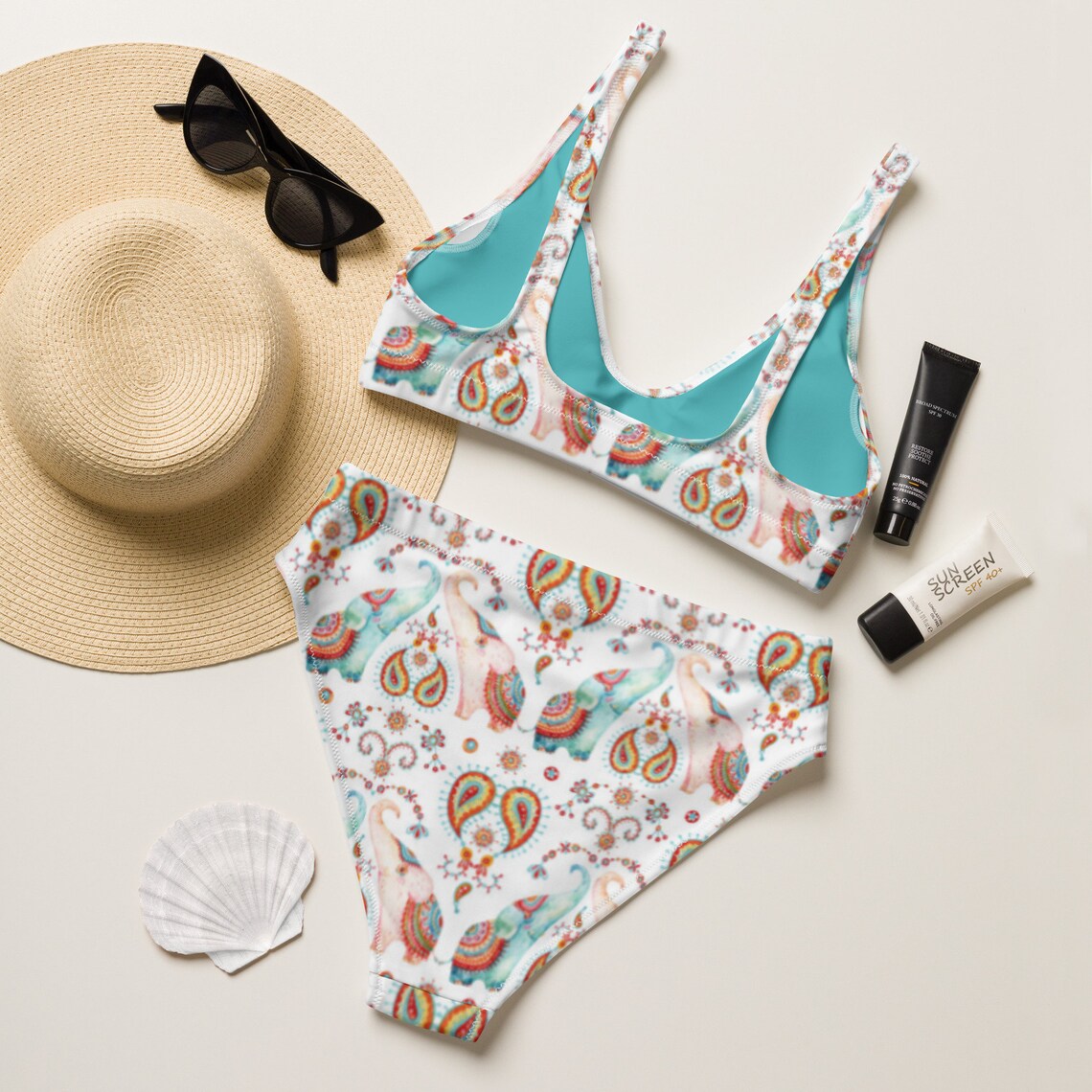 Indian Elephants Recycled High-waisted Bikini Boho Two Piece - Etsy