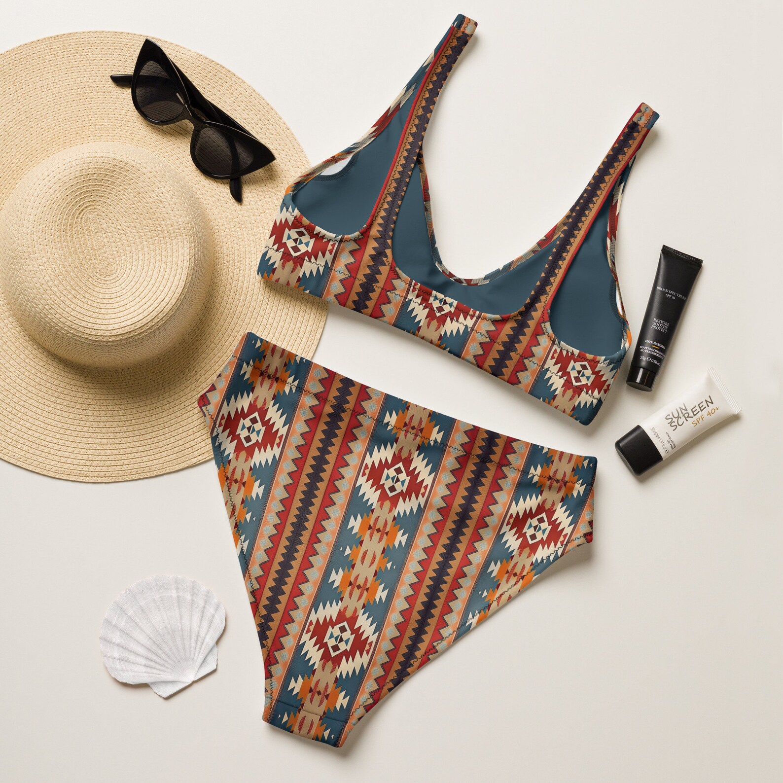 Native American Sunset Recycled High-waisted Bikini Set, Boho Two Piece ...