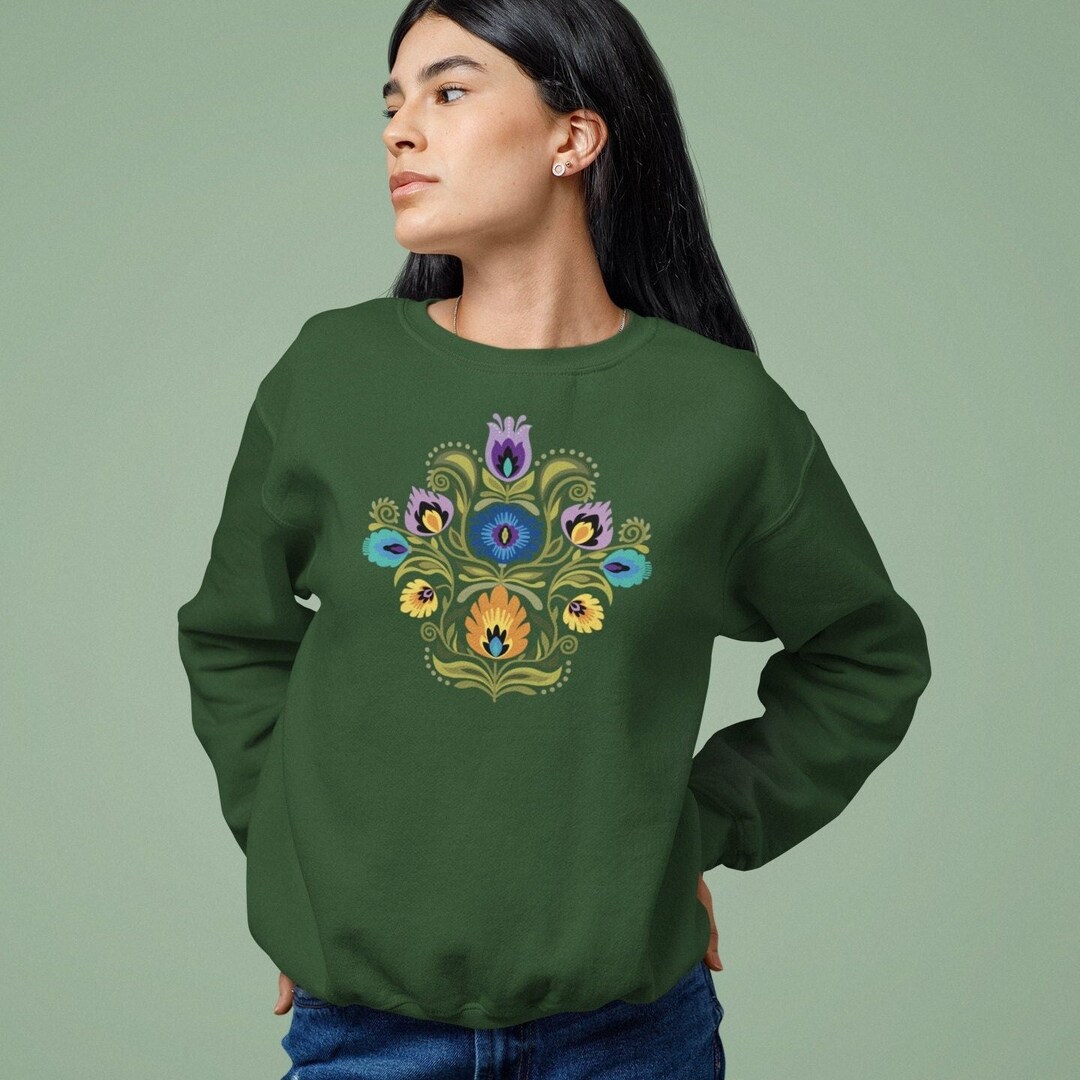 Polish Wycinanki Fleece Sweatshirt: Folk Art Flower Pullover - Etsy