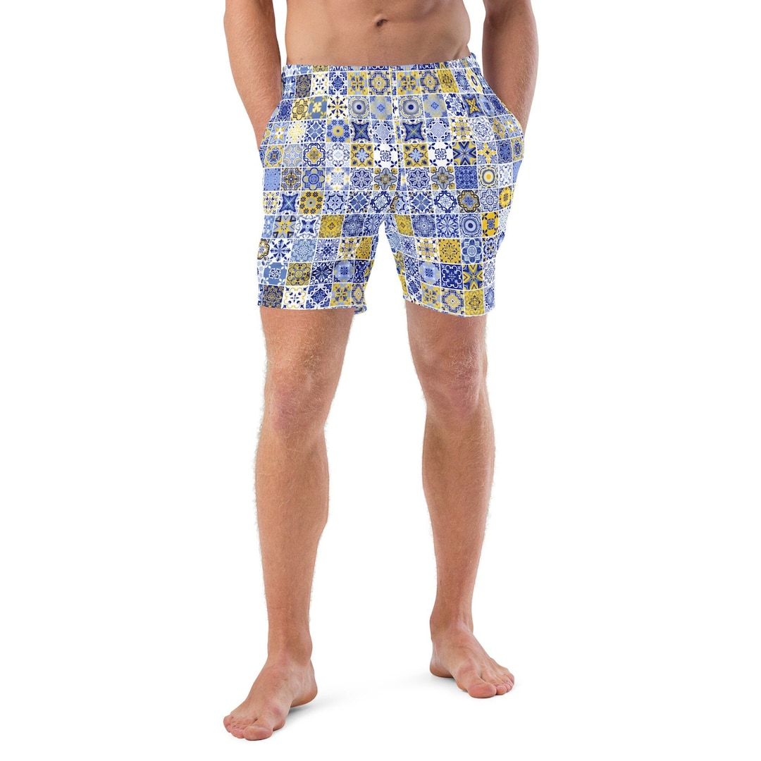 Italian Tile Men's Swim Trunks, Sicilian Tile Swimwear, Boho Swim ...