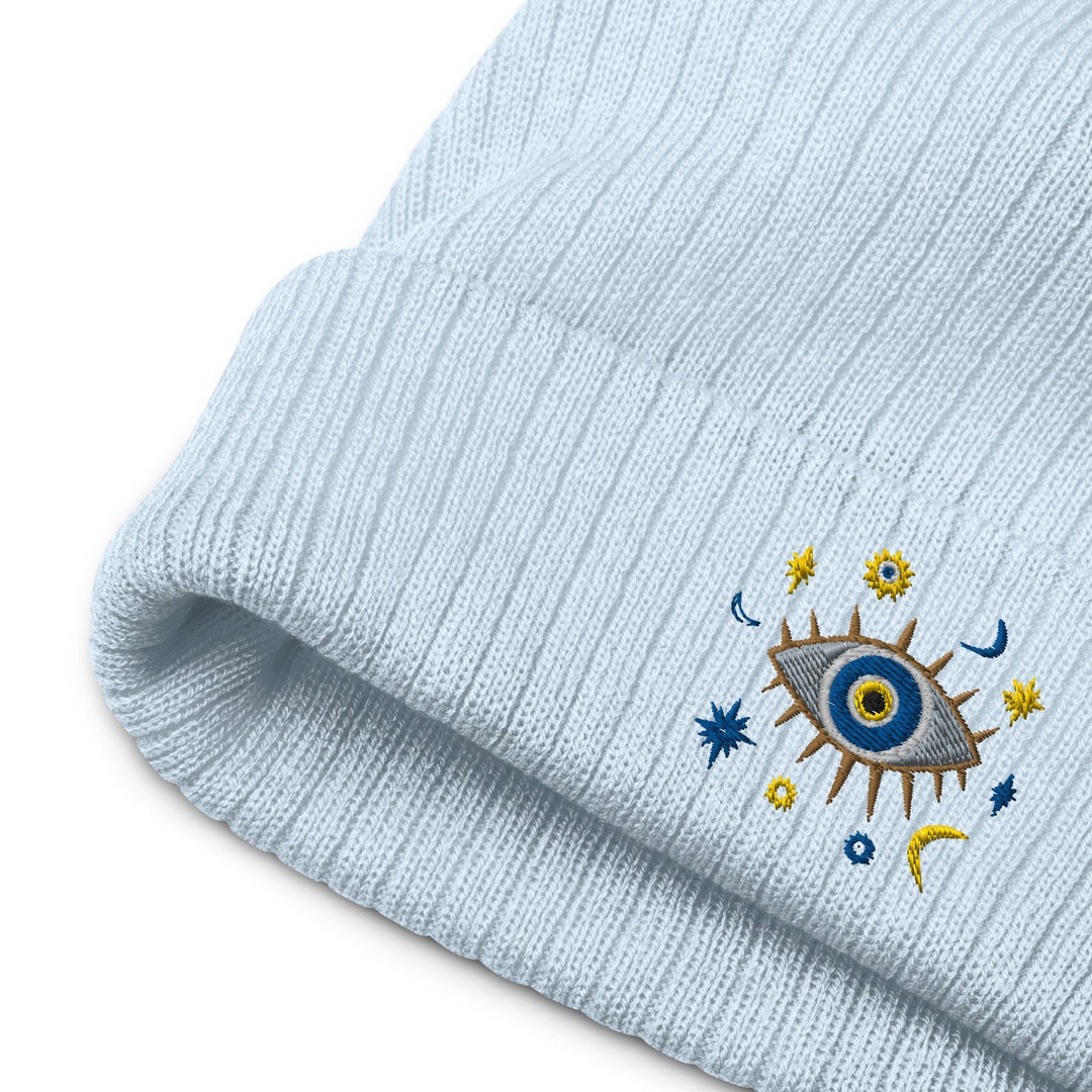 Greek Evil Eye Embroidered Beanie, Evil Eye Gift, Boho Eye Hat, All ...