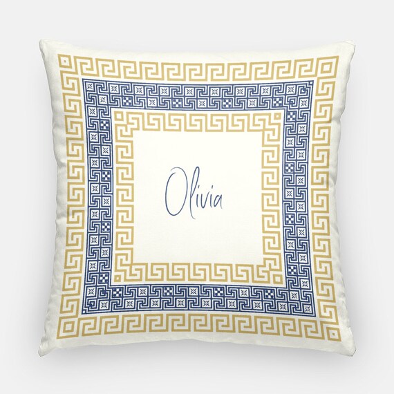 Artisan Greek Style Throw Pillow Greek Pattern Custom Name | Etsy