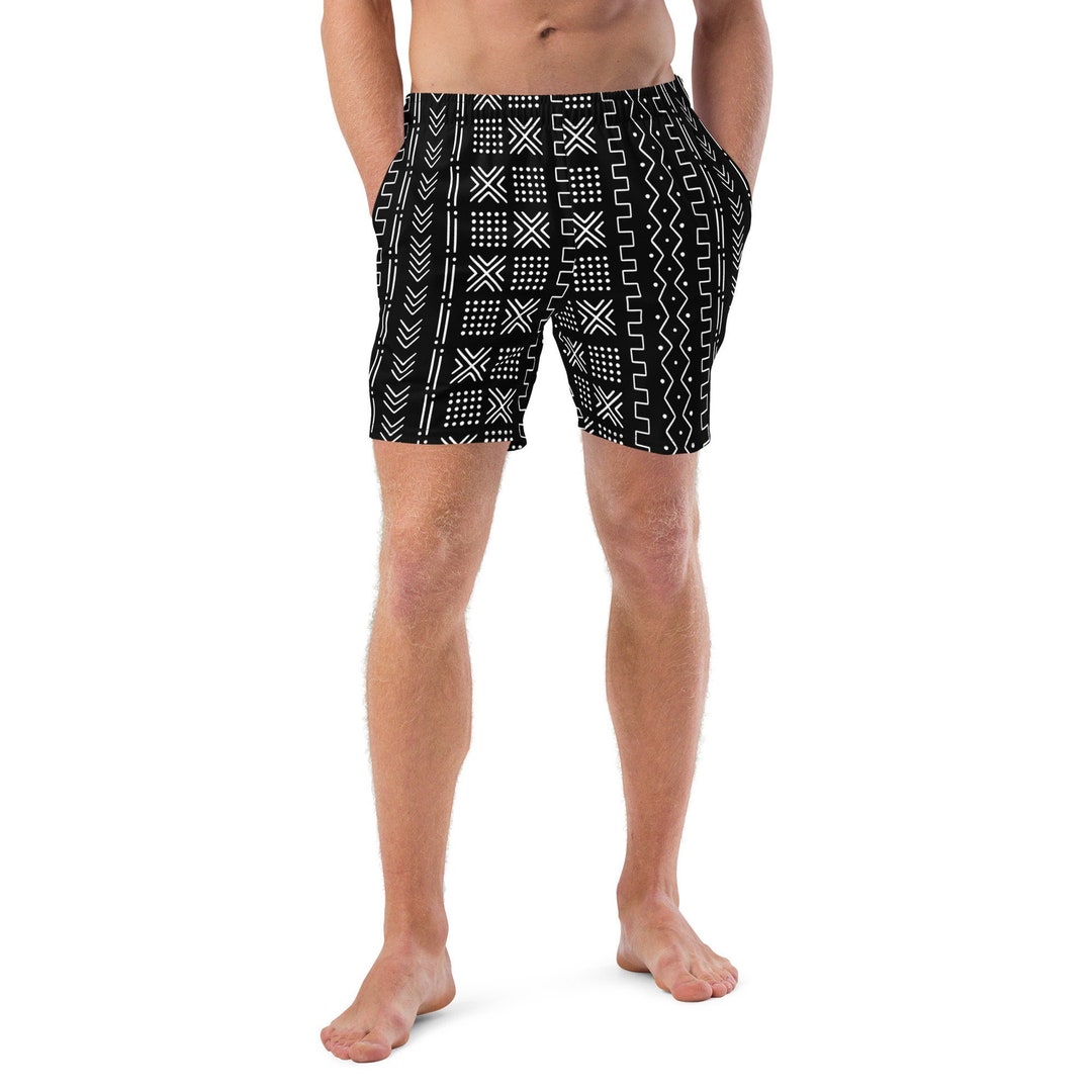 African Mud Cloth Recycled Men's Swim Trunks, Tribal Swim Shorts - Etsy